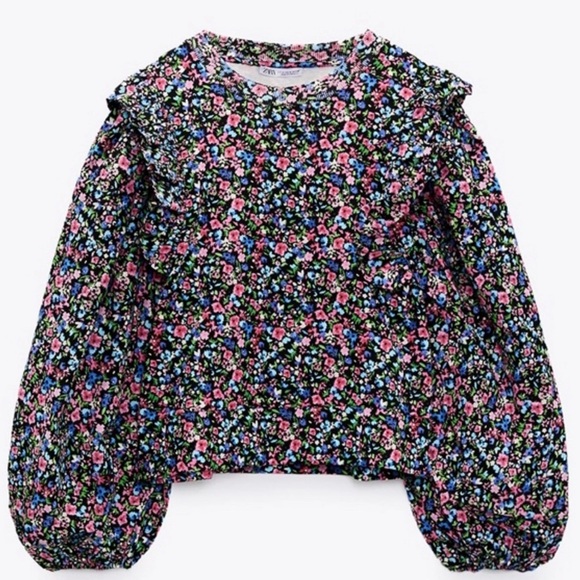 Zara | Tops | Zara Multi Colored Ditsy Floral Printed Ruffle Puff ...